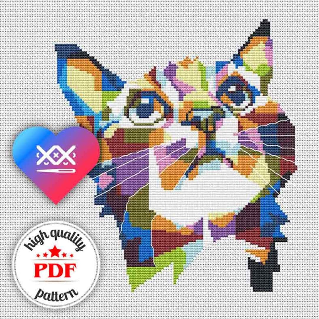 Rainbow Cat Cross Stitch Pattern, Cute Cat Embroidery Design, DIY Kids ...