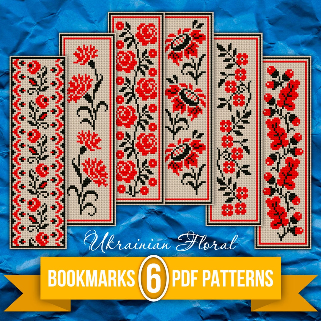 Bookmarks Floral Cross Stitch Pattern in Ukrainian Style, PDF Ukrainian ...
