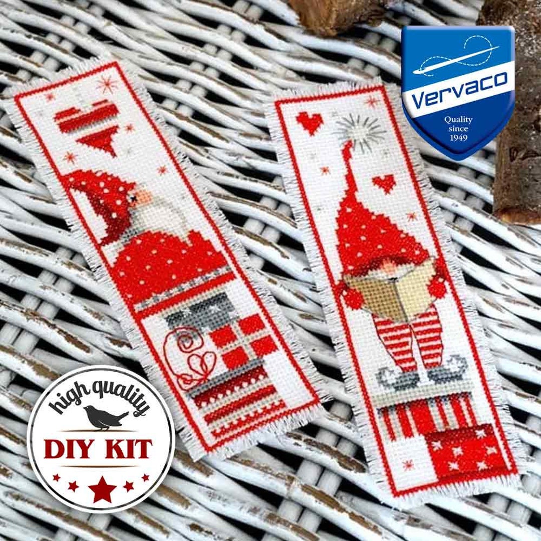 Funny Christmas Bookmarks Cross Stitch Kit, Christmas Gnomes Embroidery ...