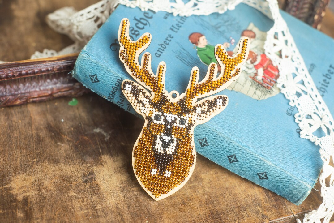 Beadwork Deer Ornament DIY Kit, Needlework Pattern for Bead Embroidery ...