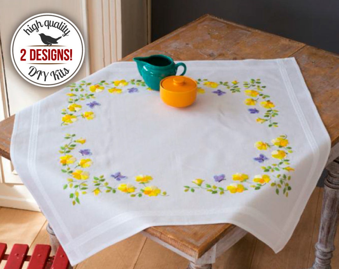 Vervaco «spring Flowers» Embroidery Kit, DIY Table Cloth or Table ...