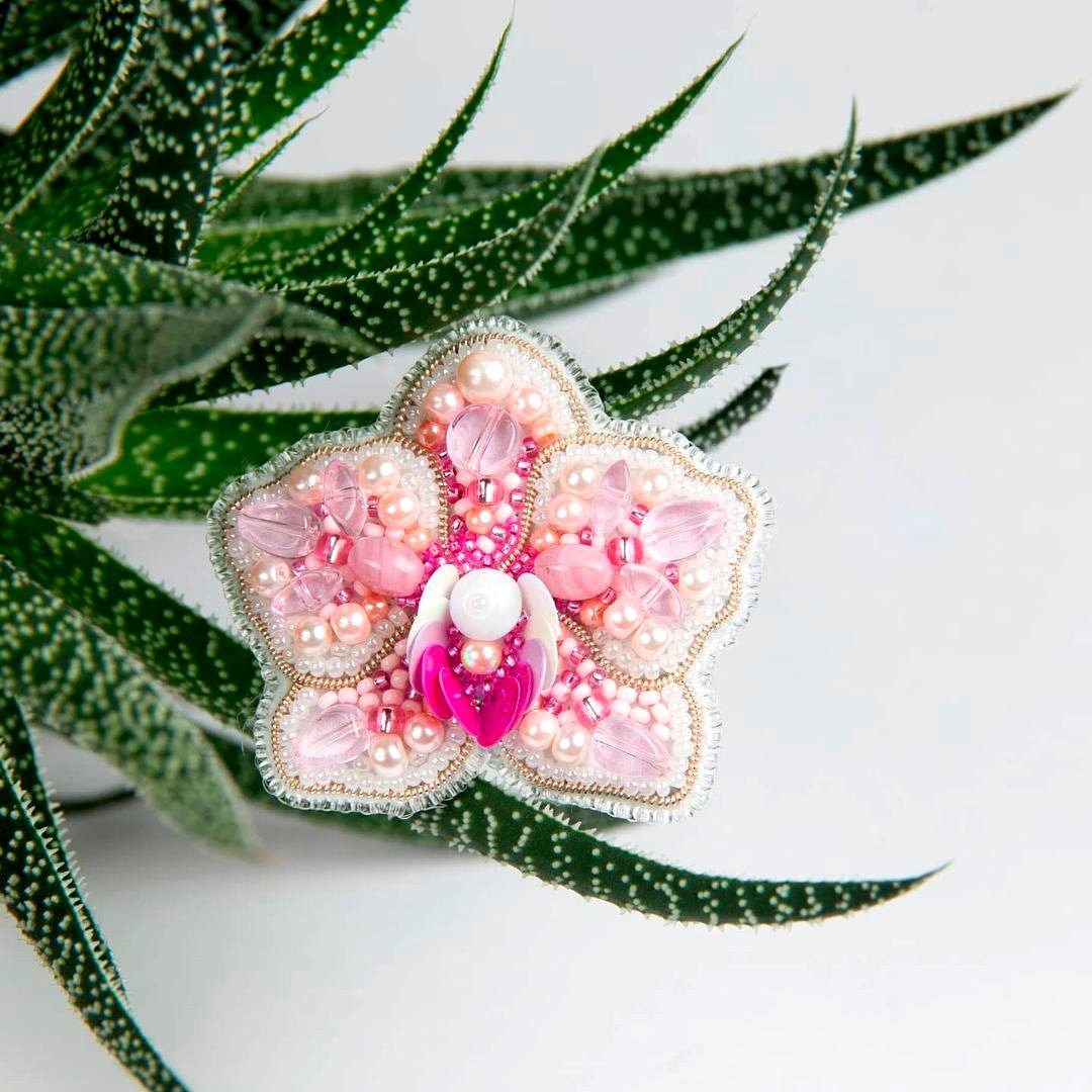 Orchid brooch making kit Flower brooch bead embroidery kit | Etsy