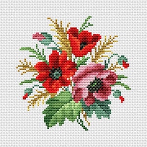 Bouquet Stitching Pattern, Embroidered Flowers PDF Counted Cross Stitch ...