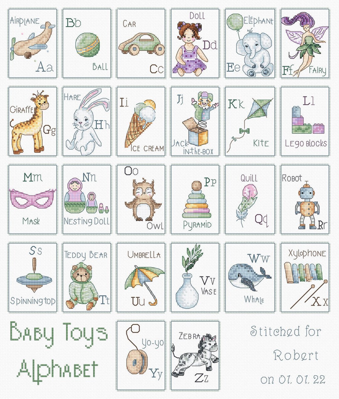 Baby Alphabet Cross Stitch Kit, Alphabet Embroidery Set, Wall Alphabet ...
