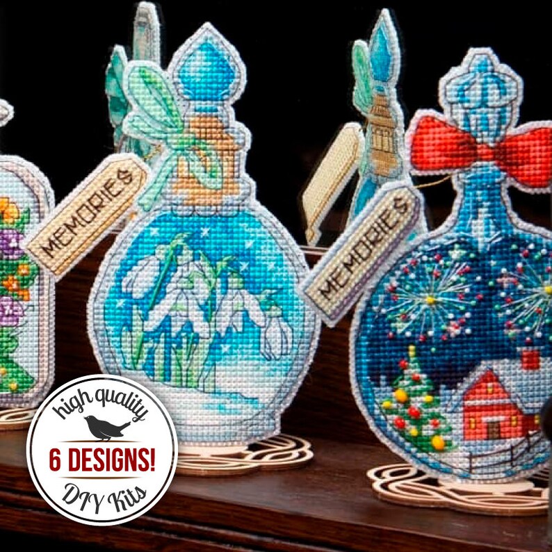 DIY Memory Bottles Embroidery Kits, Memory Jars Cross Stitch Design ...