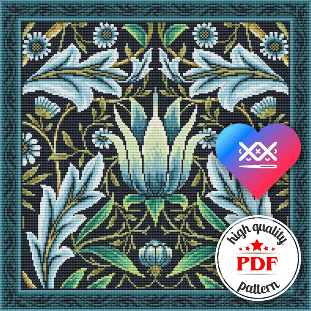 PDF Victorian Embroidery Pattern, William Morris Cross Stitch Chart ...
