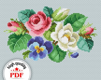 PDF Vintage Floral Embroidery Chart, Vintage Flowers Cross Stitch ...