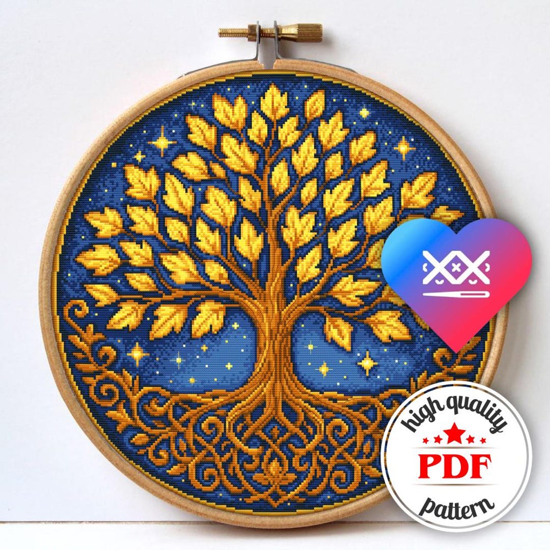PDF Tree of Life Embroidery Pattern, World Tree Cross Stitch Design ...