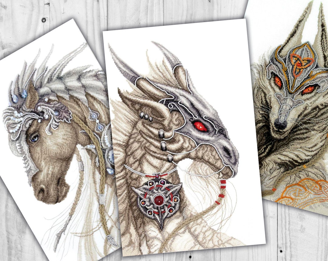 DIY Cross Stitch Kits, Fantasy Inspired Dragon, Horse and Wolf ...