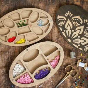 Bead Organizer for Jewelry Making, Beadwork Oval Wood Box, Mandala ...