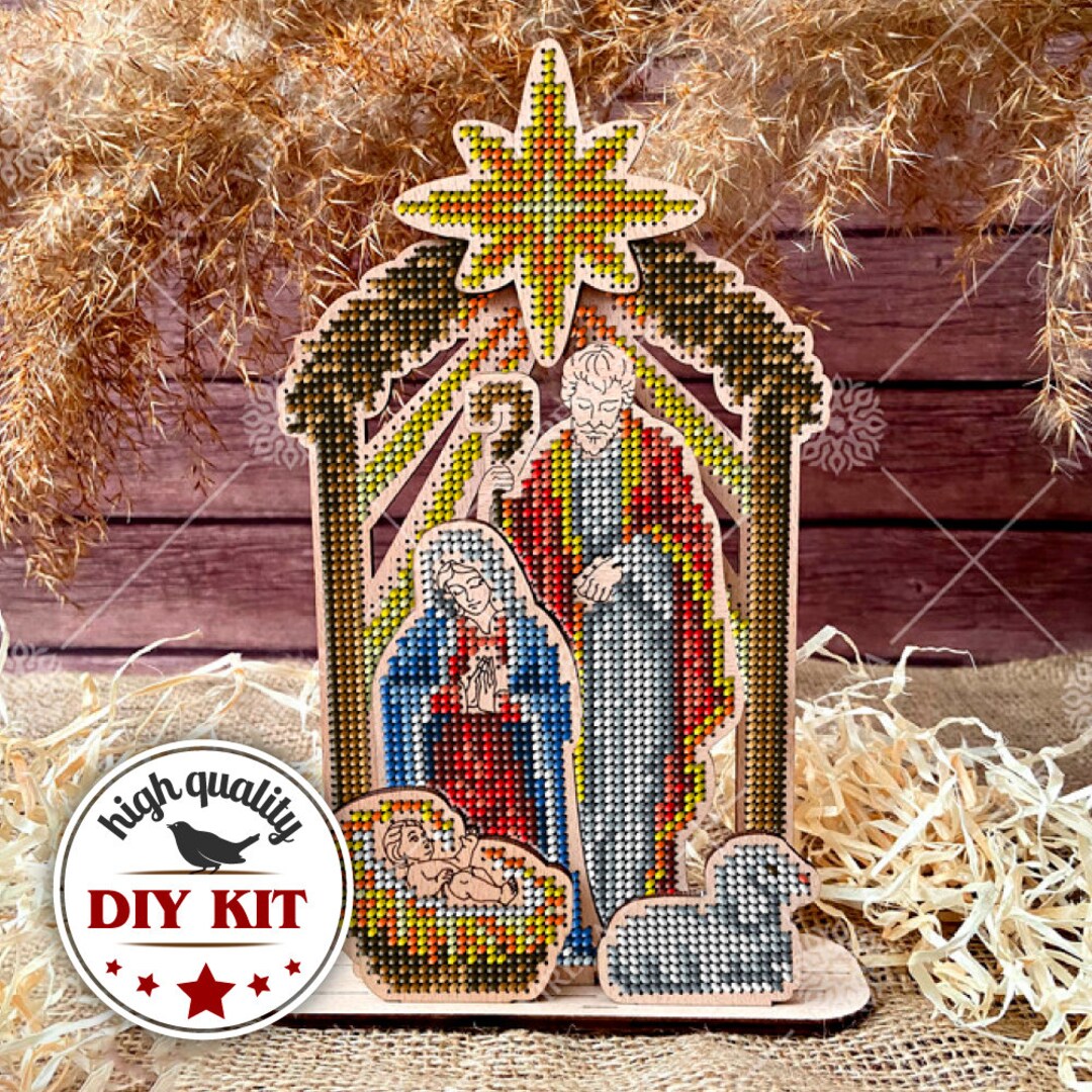 Christmas Nativity Scene Embroidery Kit, Beaded Christmas Figurines ...