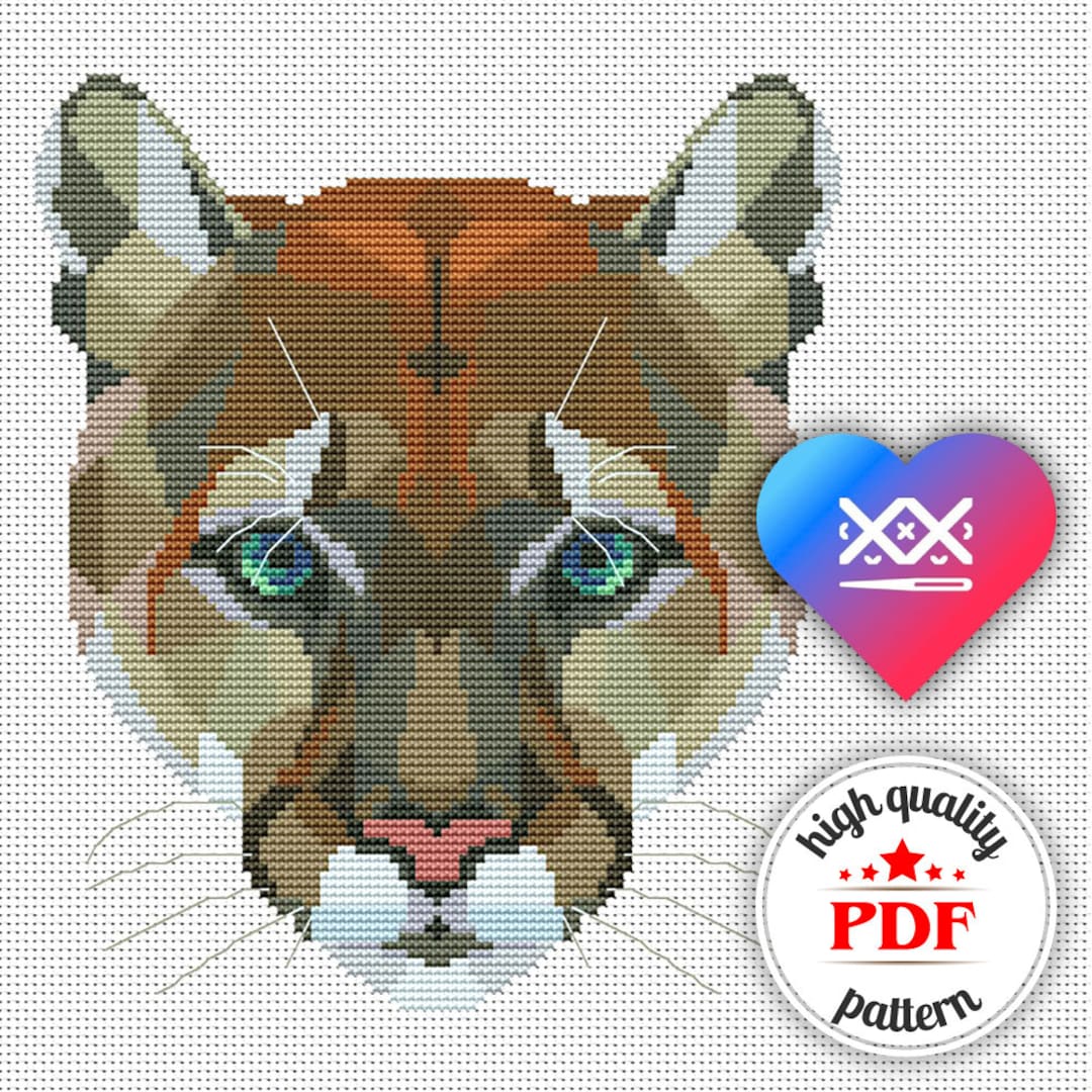 PDF Cougar Embroidery Design, Wild Cat Cross Stitch Pattern, Puma ...