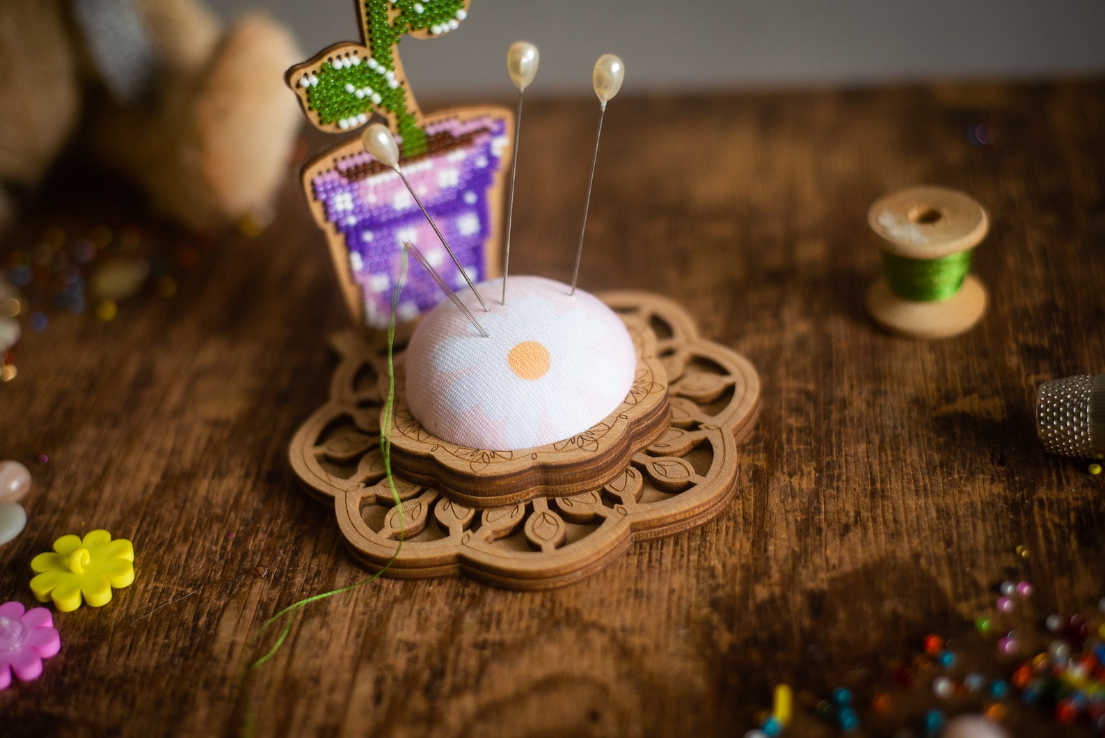 Bead stitch DIY kit beadwork pin cushion sewing needles | Etsy