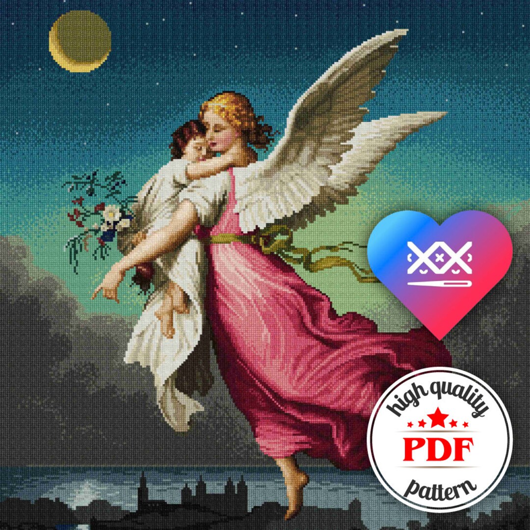 PDF Guardian Angel Cross Stitch Pattern, Angel Embroidery Design ...