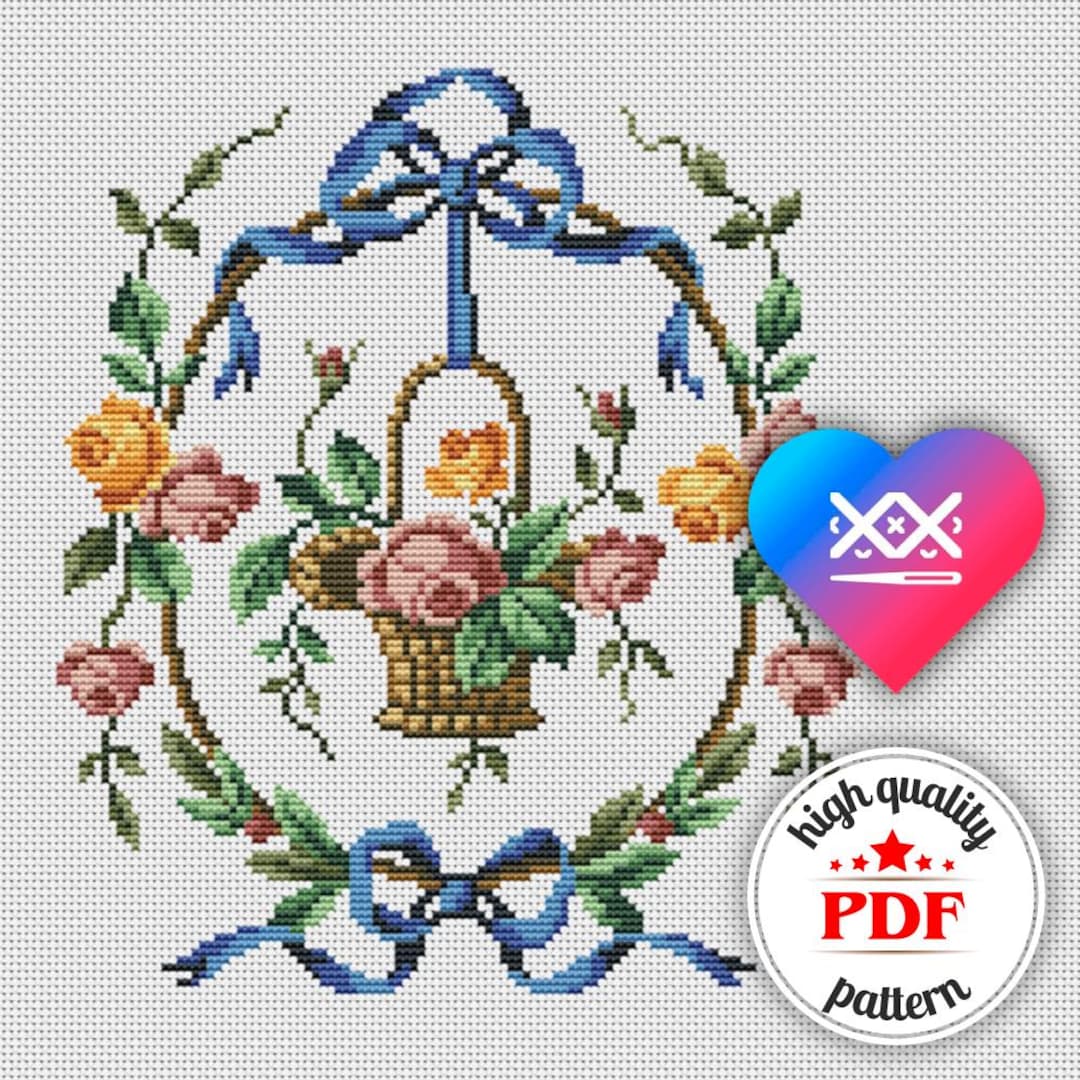 PDF Victorian Floral Embroidery Pattern, Vintage Cross Stitch Design ...
