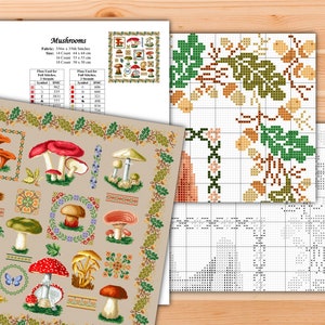 Square Sampler Cross Stitch Pattern PDF Mushrooms Cross - Etsy