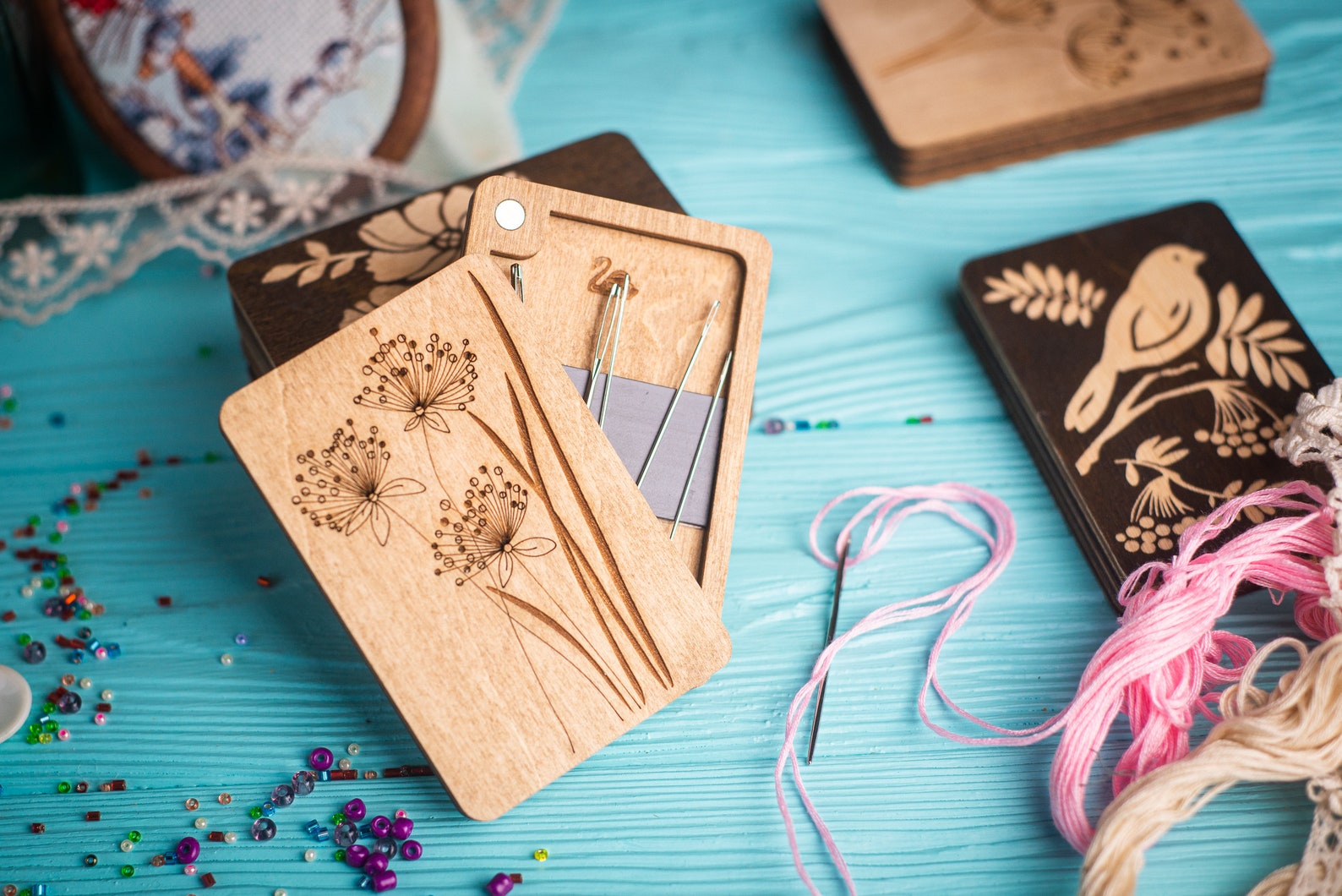 Needle Storage Wood Box Cross-stitch Tool With Magnetic | Etsy