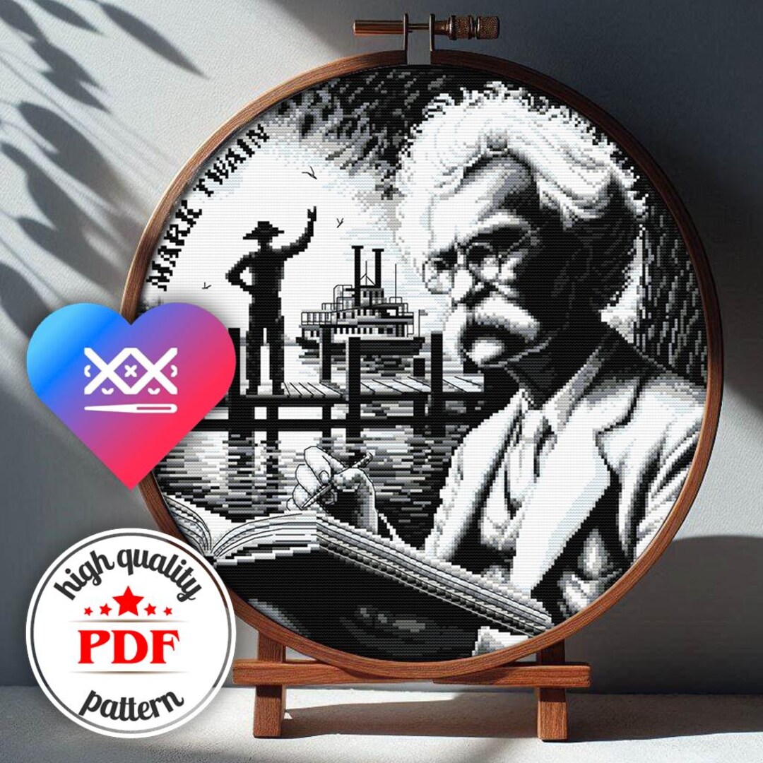 Mark Twain Portrait Embroidery Pattern PDF, Famous Writer Cross Stitch ...