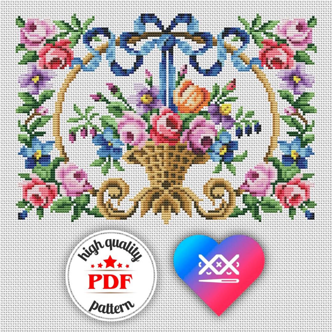 PDF Vintage Floral Embroidery in Rococo Style, Vintage Flowers Cross ...