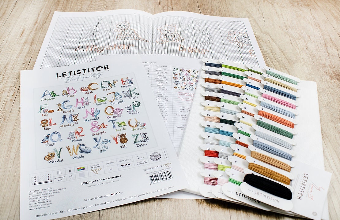Colorful English Alphabet With Adorable Animal Embroidery Kit. - Etsy