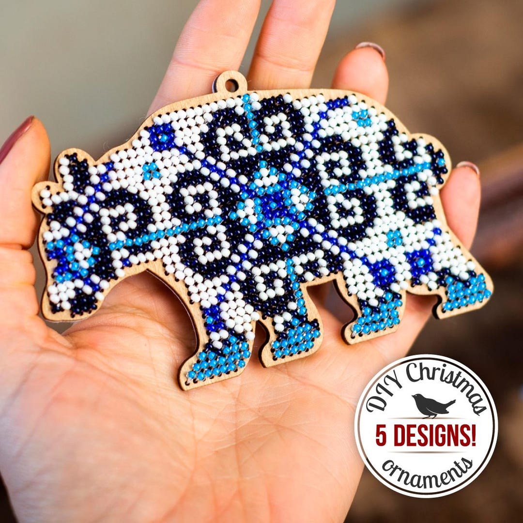 Beaded Bear Ornament Embroidery Kit, Christmas Ornaments Bead ...