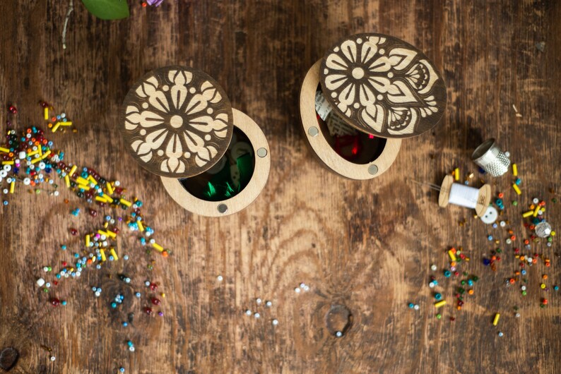 Small Sewing Box Wood Needlework Organizer With Mandala Lid - Etsy