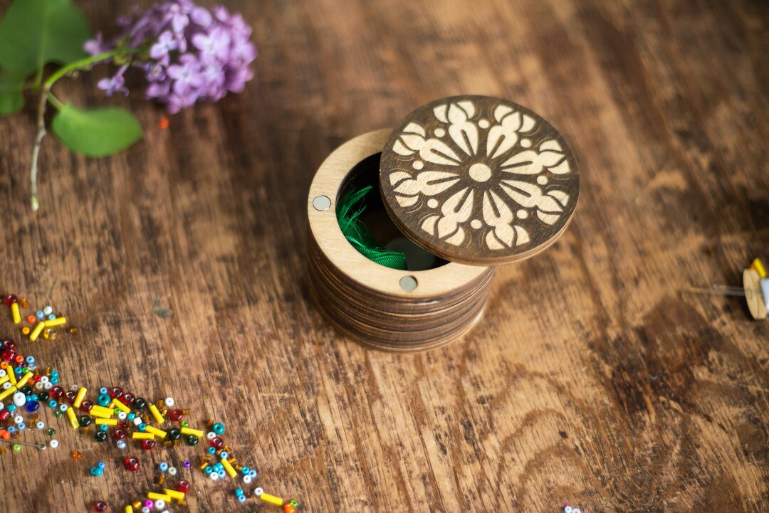 Small Sewing Box, Wood Needlework Organizer With Mandala Lid, Mini ...