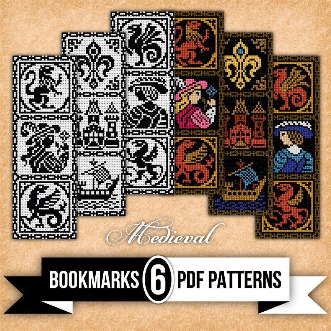 Medieval Bookmarks Cross Stitch Pattern PDF, Antique Embroidery Design ...
