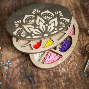 Bead Organizer for Jewelry Making, Beadwork Oval Wood Box, Mandala ...