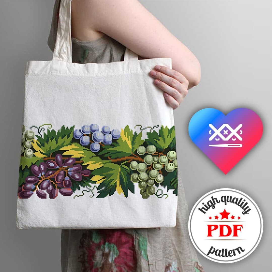 PDF Seamless Grapevine Pattern, Cross Stitch Border, Grape Embroidery ...