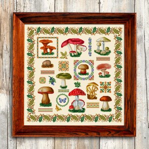 Square Sampler Cross Stitch Pattern PDF Mushrooms Cross - Etsy