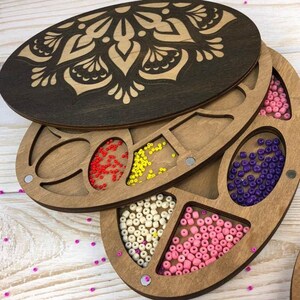 Bead Organizer for Jewelry Making, Beadwork Oval Wood Box, Mandala ...