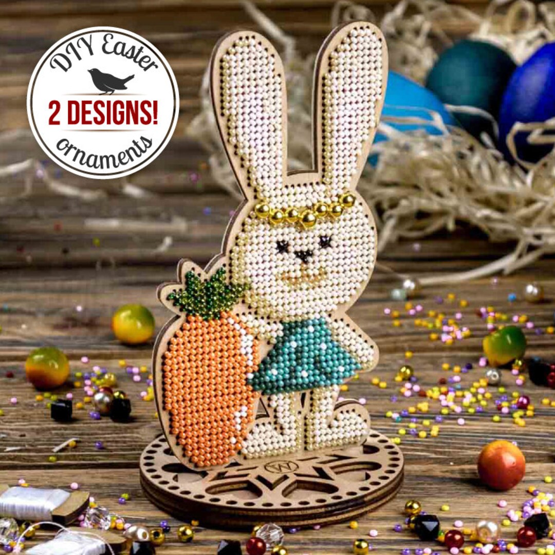 Diy Easter Bunny Beadwork Kit Diy Easter Ornaments Bead Embroidery Kit