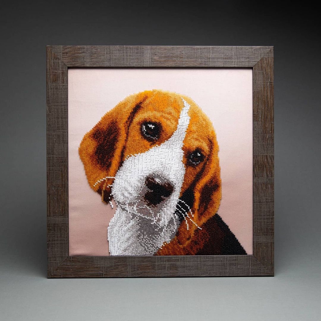 Beagle Bead Embroidery DIY Kit, Beadwork Dog Pattern, Embroidered Wall ...