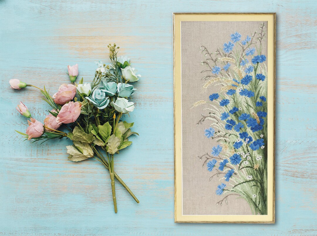 DIY Cornflower Embroidered Picture Craft Kit, Cross Stitch Flower ...