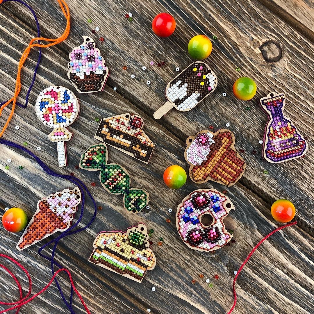 DIY Bead Kit, Sweets and Candies Beadwork, Dessert Wood Canvas, Plywood ...