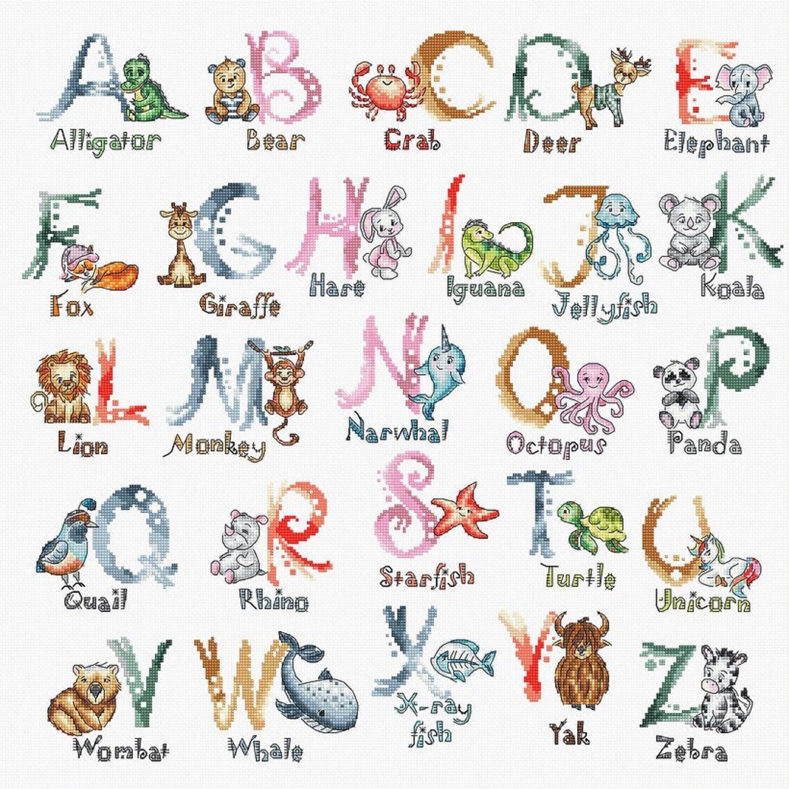 Colorful English Alphabet With Adorable Animal Embroidery Kit. - Etsy