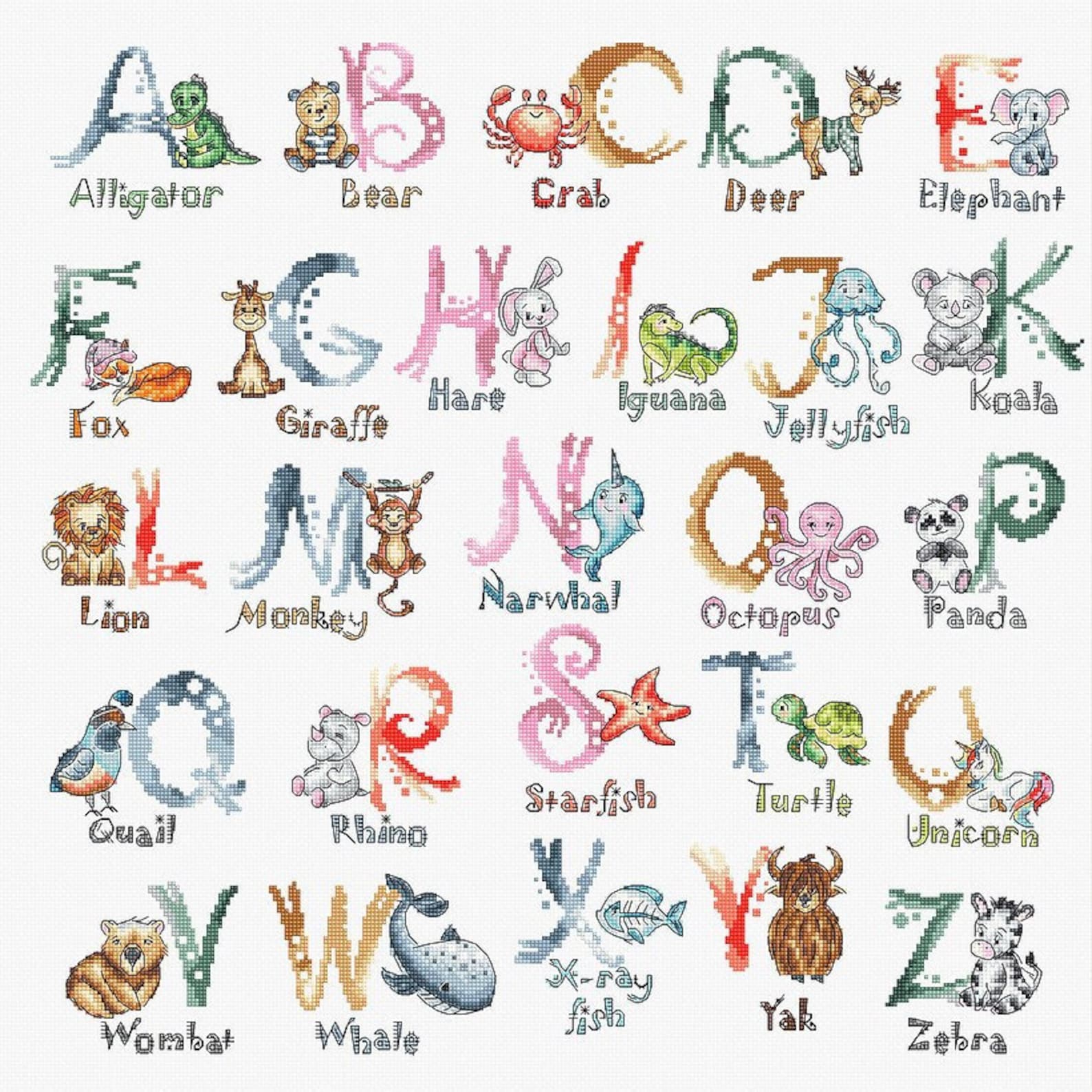 Colorful English Alphabet With Adorable Animal Embroidery Kit. - Etsy