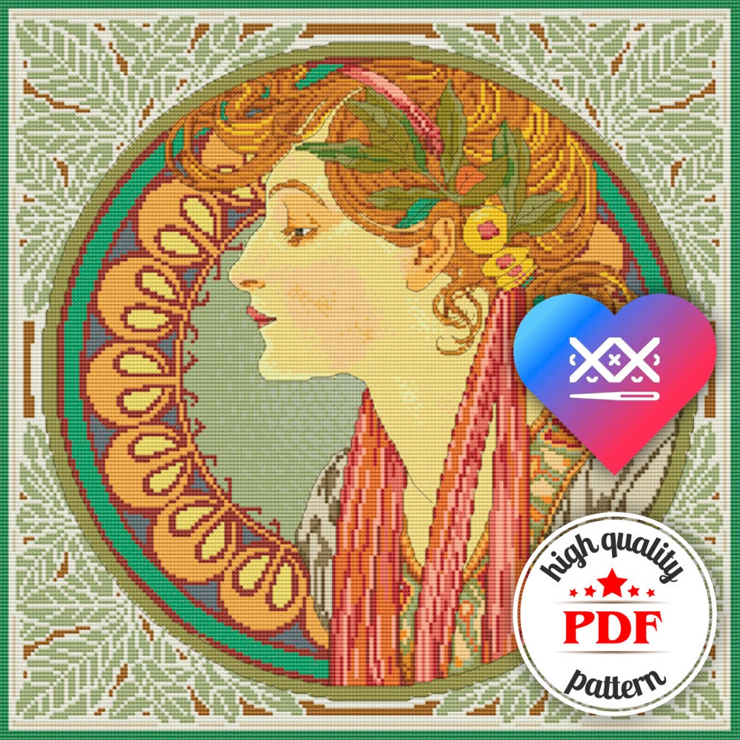 PDF Alphonse Mucha Cross Stitch Pattern, Vintage Embroidery Chart, Art ...
