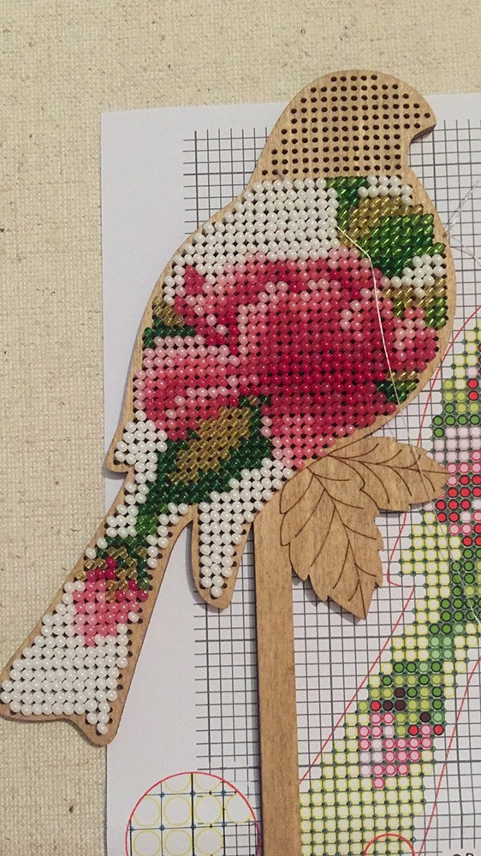 DIY Beadwork Craft Kit Needlework Bird Ornament Cross Stitch | Etsy