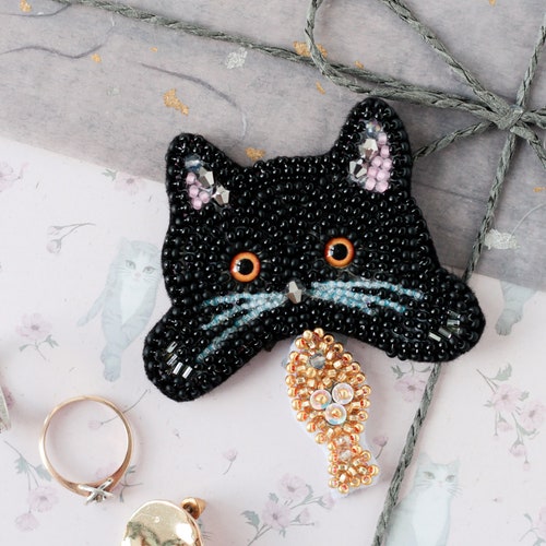 Black Cat Beadwork Brooch DIY Kit Jewelry Making Set Bead - Etsy