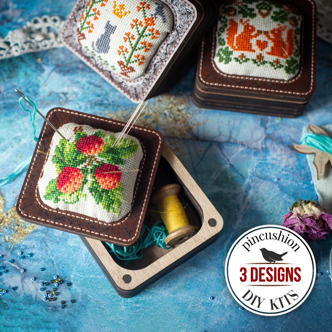 DIY Pincushion Making Kit, Needle Holder With Storage Box, Cross Stitch ...
