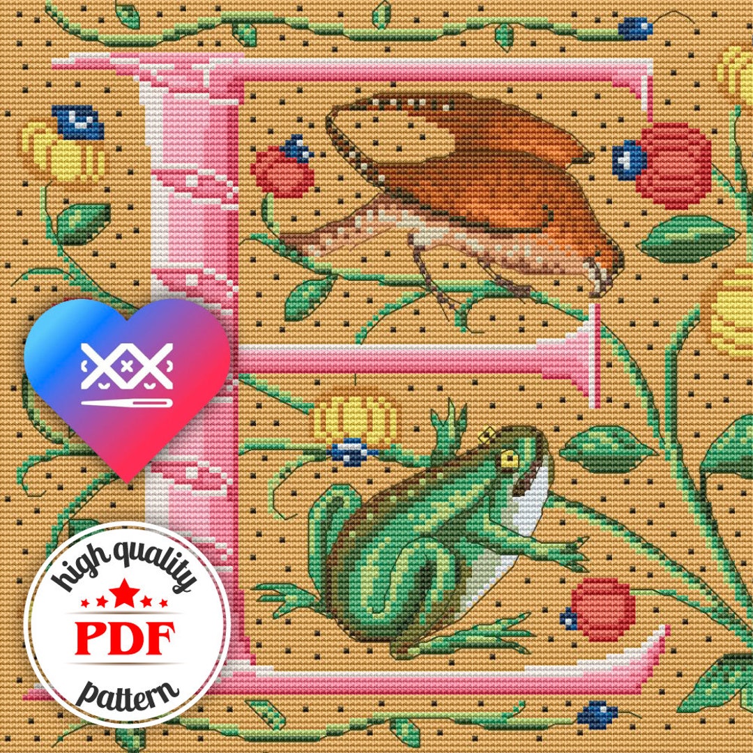 PDF Letter E Embroidery Design, Medieval Cross Stitch Pattern, Medieval ...