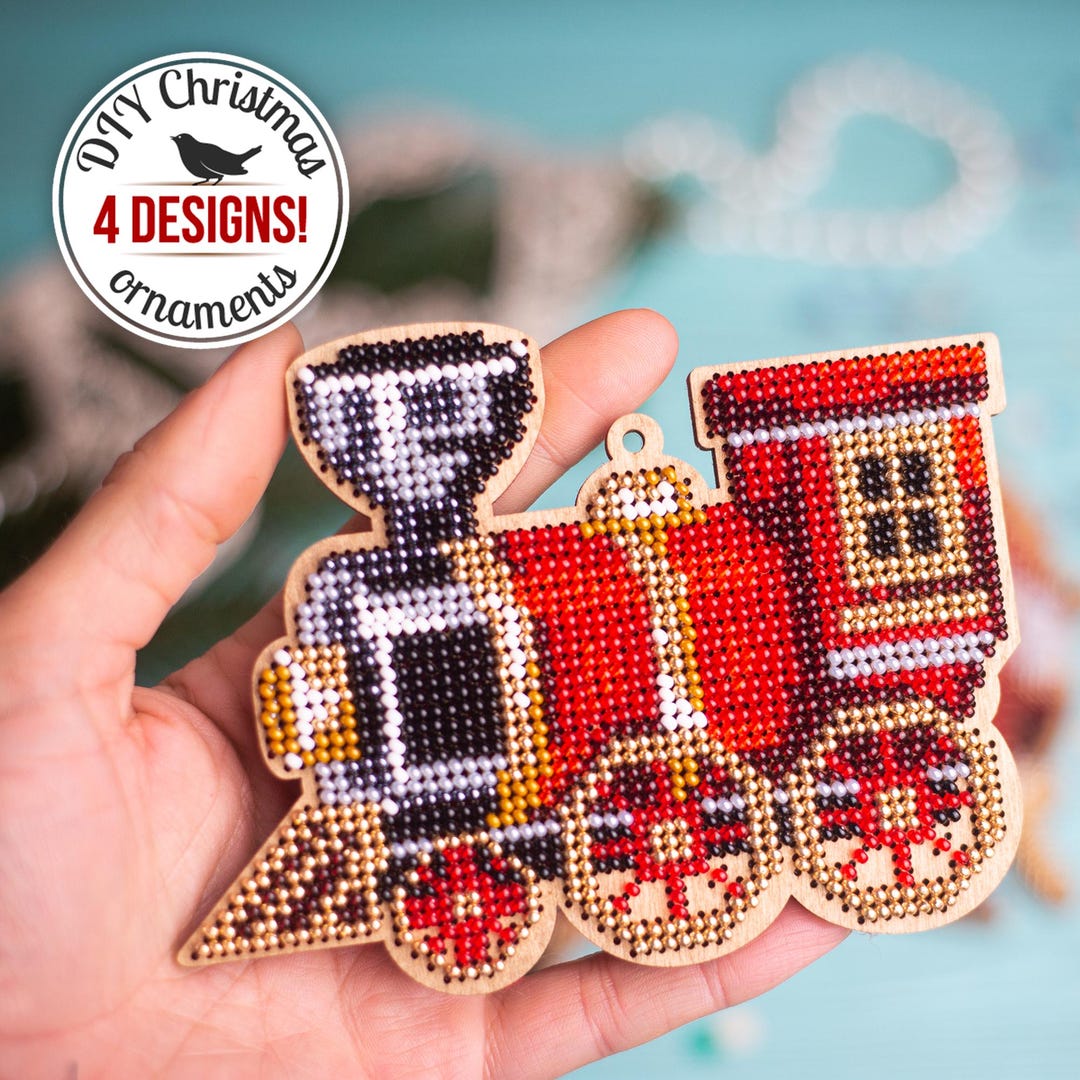 Train Christmas Ornament Bead Embroidery Kit — Hanging Ornaments Making ...