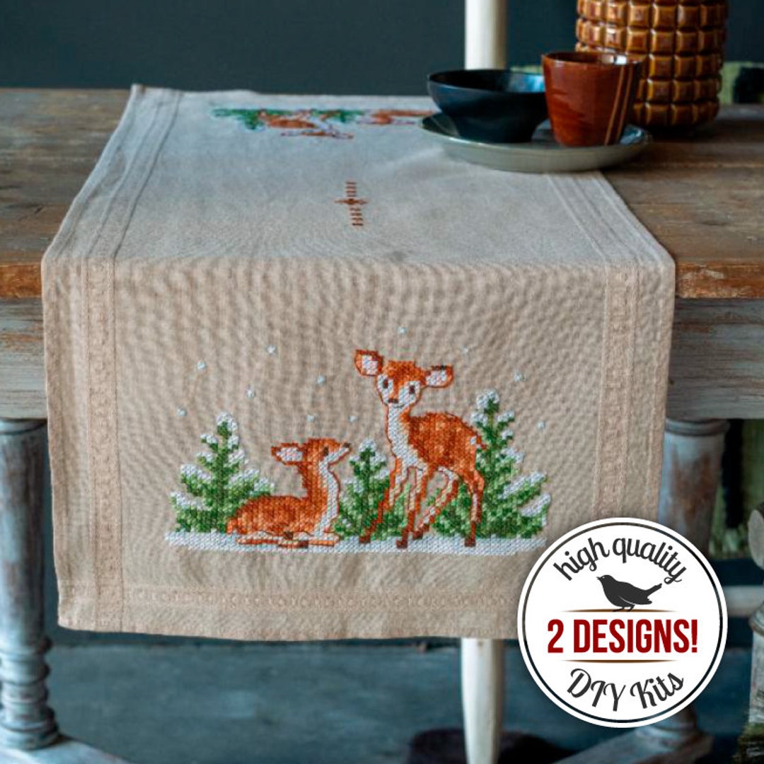 DIY Christmas Table Runner and Tablecloth Cross Stitch Kit, Xmas Table ...