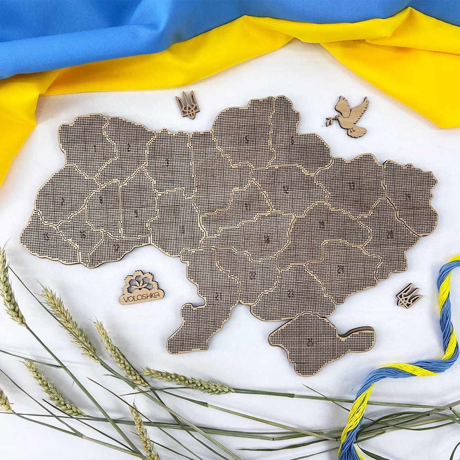 Map of Ukraine Cross Stitch Kit, Hand Embroidery on Wooden Base ...