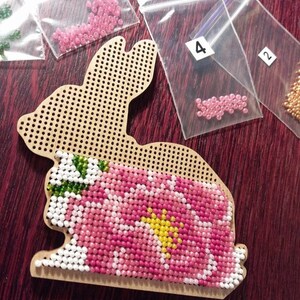 Easter Bunny Ornament Bead Diy Kit Beadwork Tutorial Set Bunny