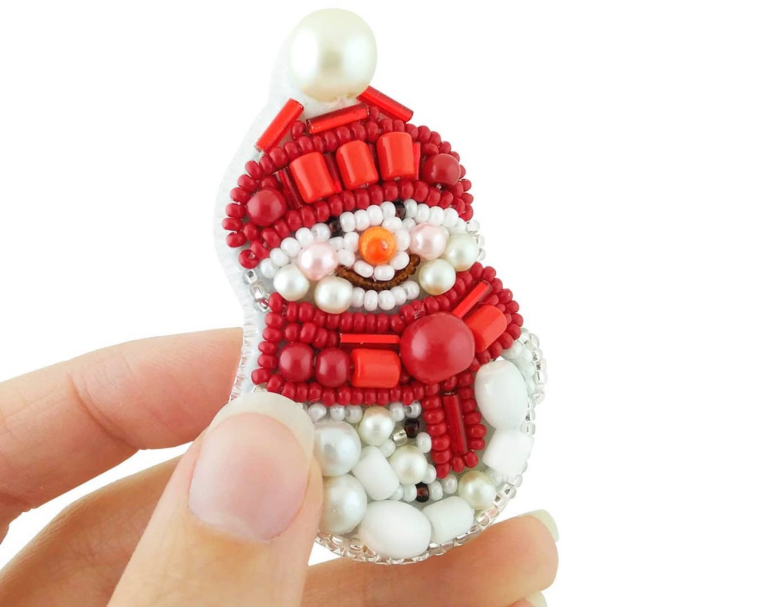 Snowman Brooch DIY Kit, Embroidery Beading Ornament, Winter Holidays ...