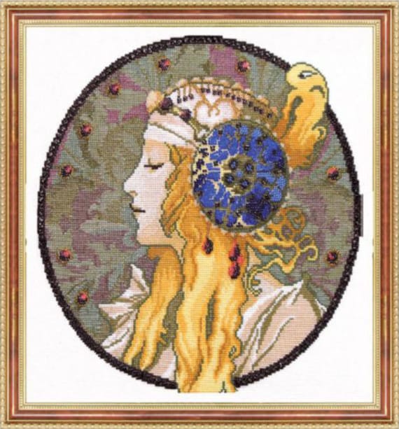 Cross-stitch DIY Kit Alphonse Mucha Embroidery Patterns Art | Etsy