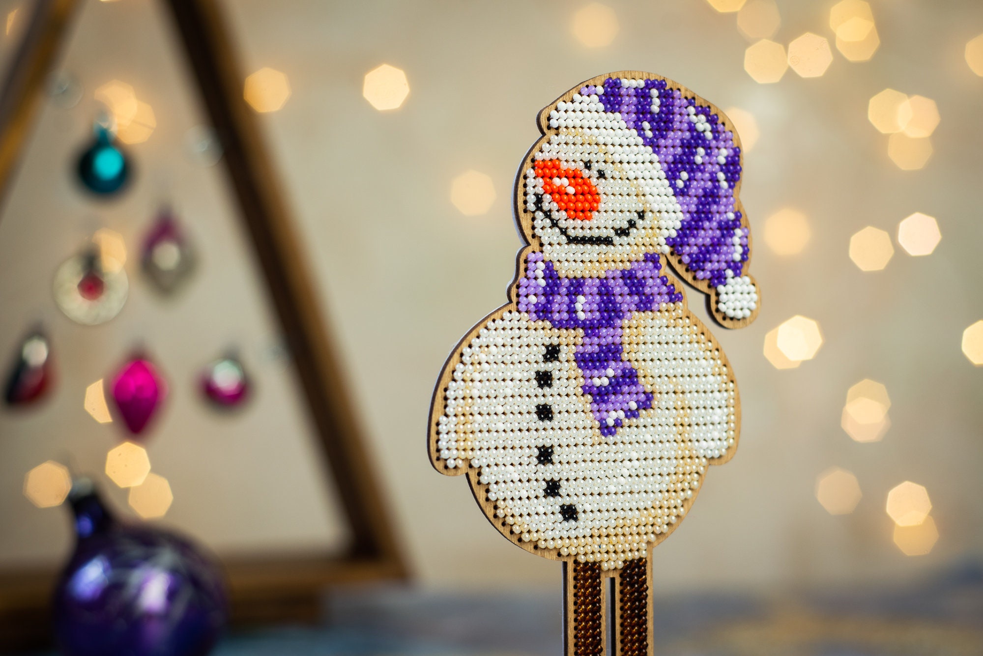 Snowman bead embroidery kit with a plywood base FLK-207 | Etsy